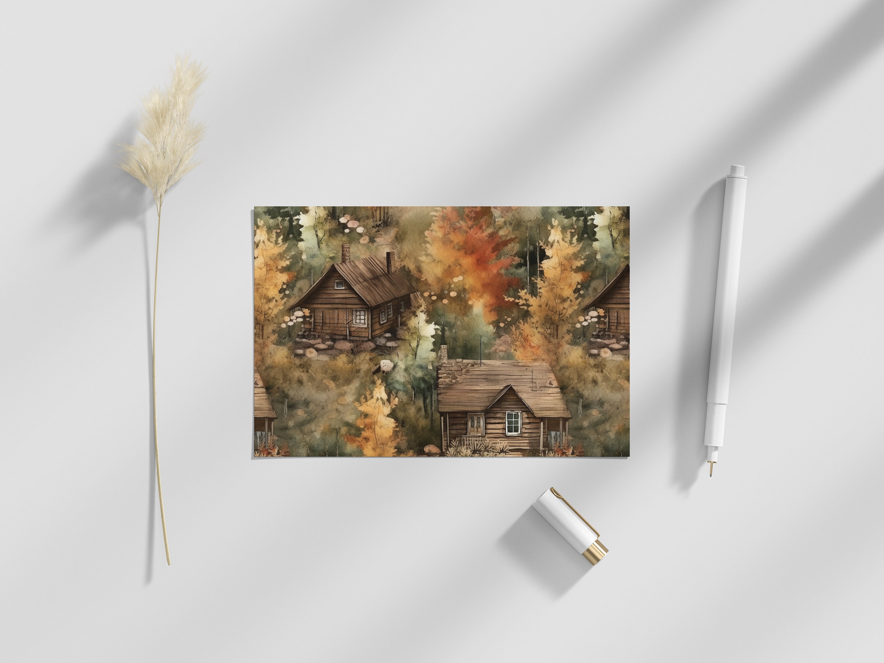 Cabin in the Woods Digital Paper Set Seamless Pattern Watercolor ...