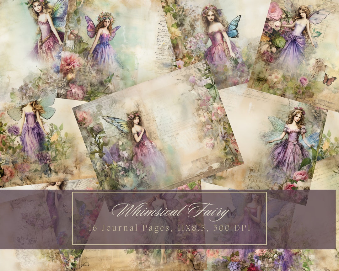 Fairy Junk Journal Kit Vintage Fairies Journal Pages Flowers ...