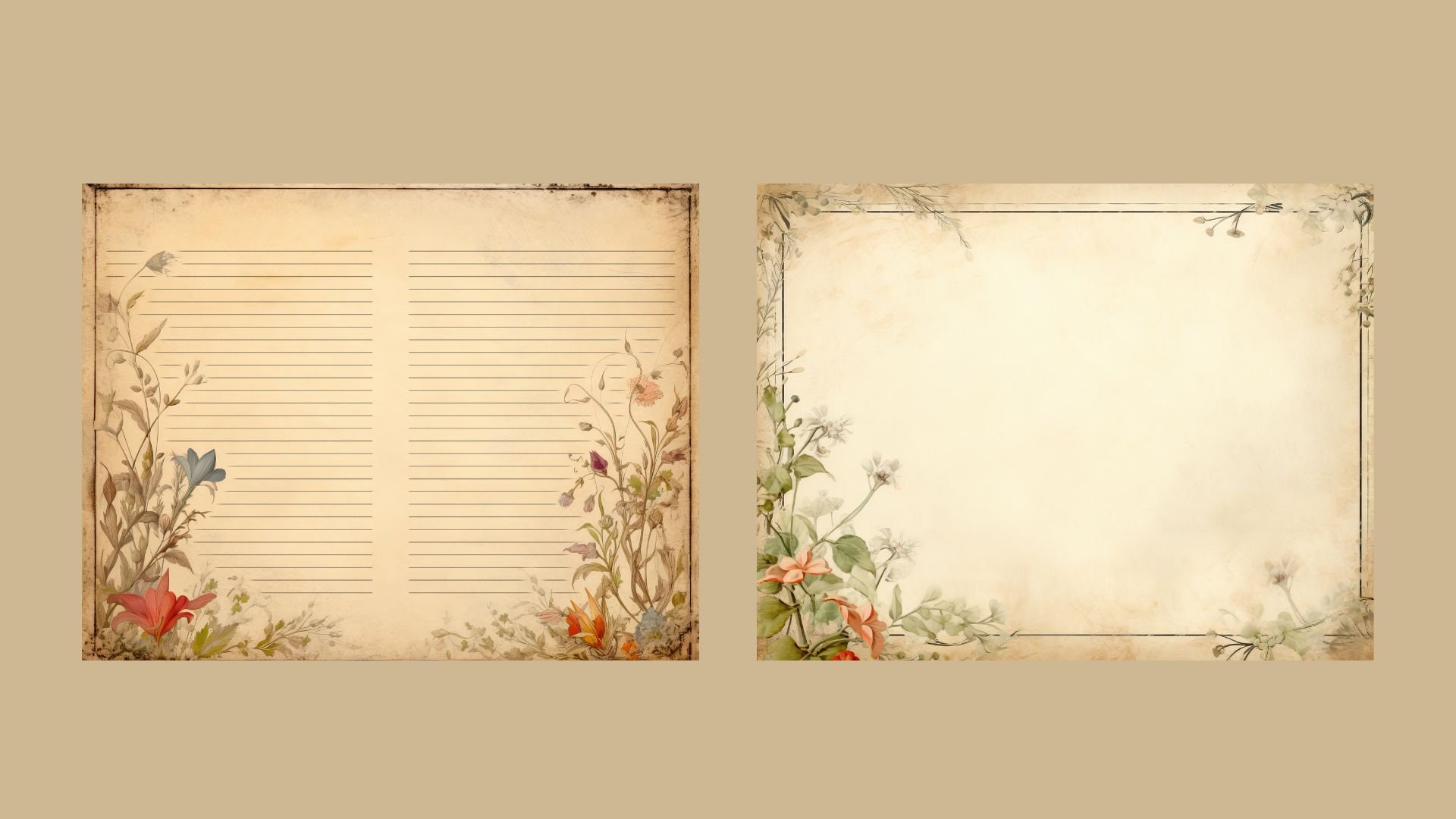 Vintage Floral Printable Junk Journal Pages Grunge Lined Paper Vintage ...