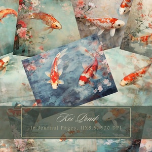 Koi Fish Junk Journal Kit Eastern Art Vintage Ephemera Printable Koi ...