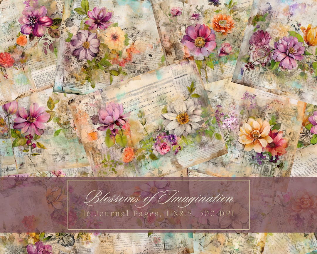 Watercolor Flowers Junk Journal Kit Mixed Media Vintage Floral Journal ...