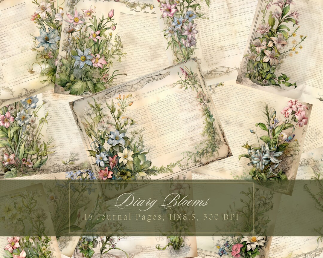 Wildflower Junk Journal Kit Floral Double Journal Pages Flower Digital ...