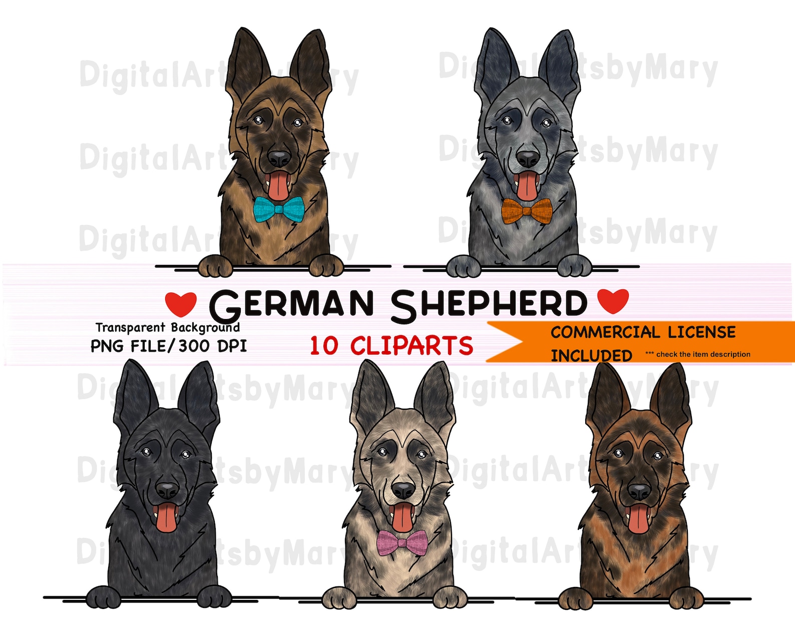 Cute German Shepherd Clipart Set PNG File Instant Download : German ...