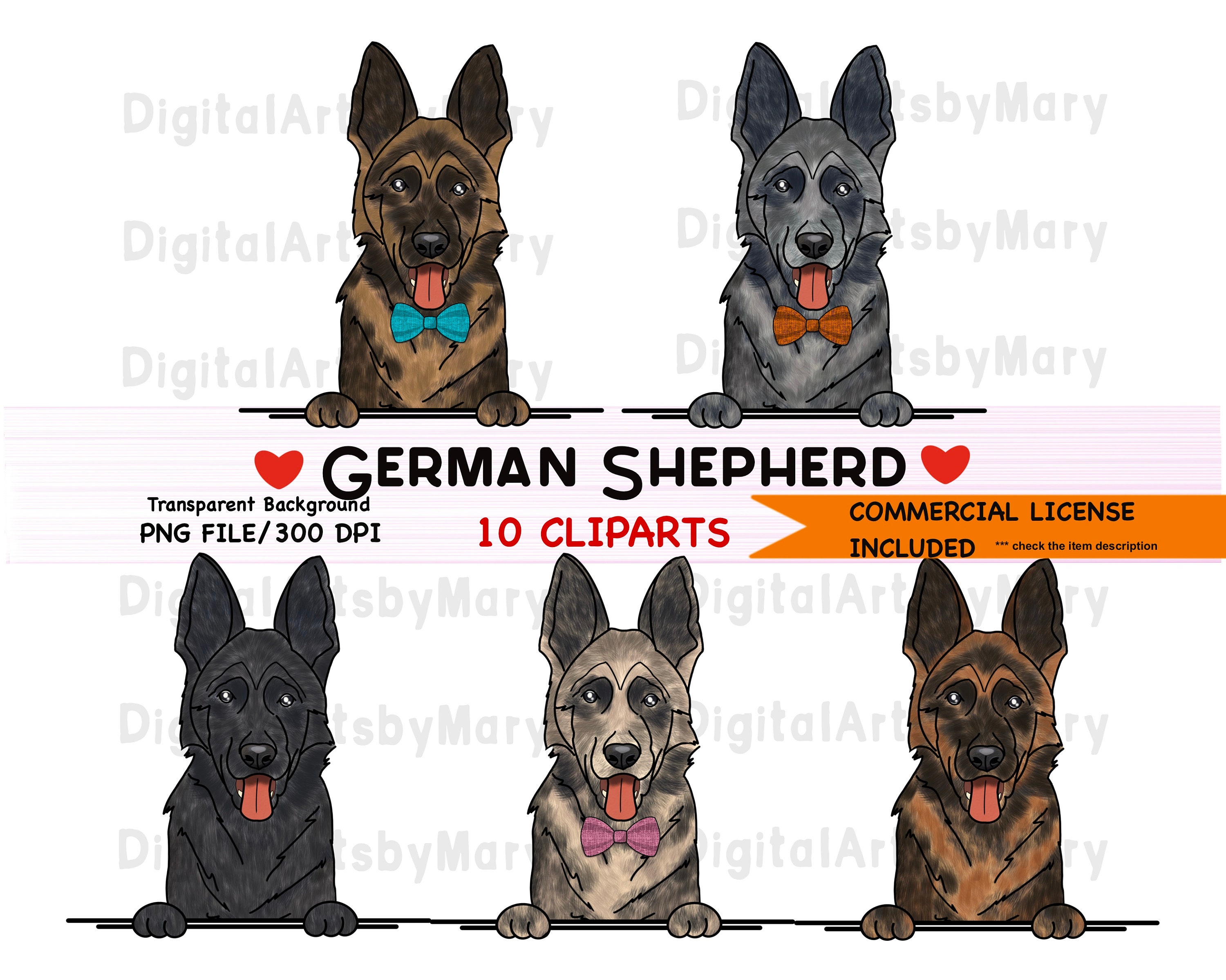 Cute German Shepherd Clipart Set PNG File Instant Download : German ...