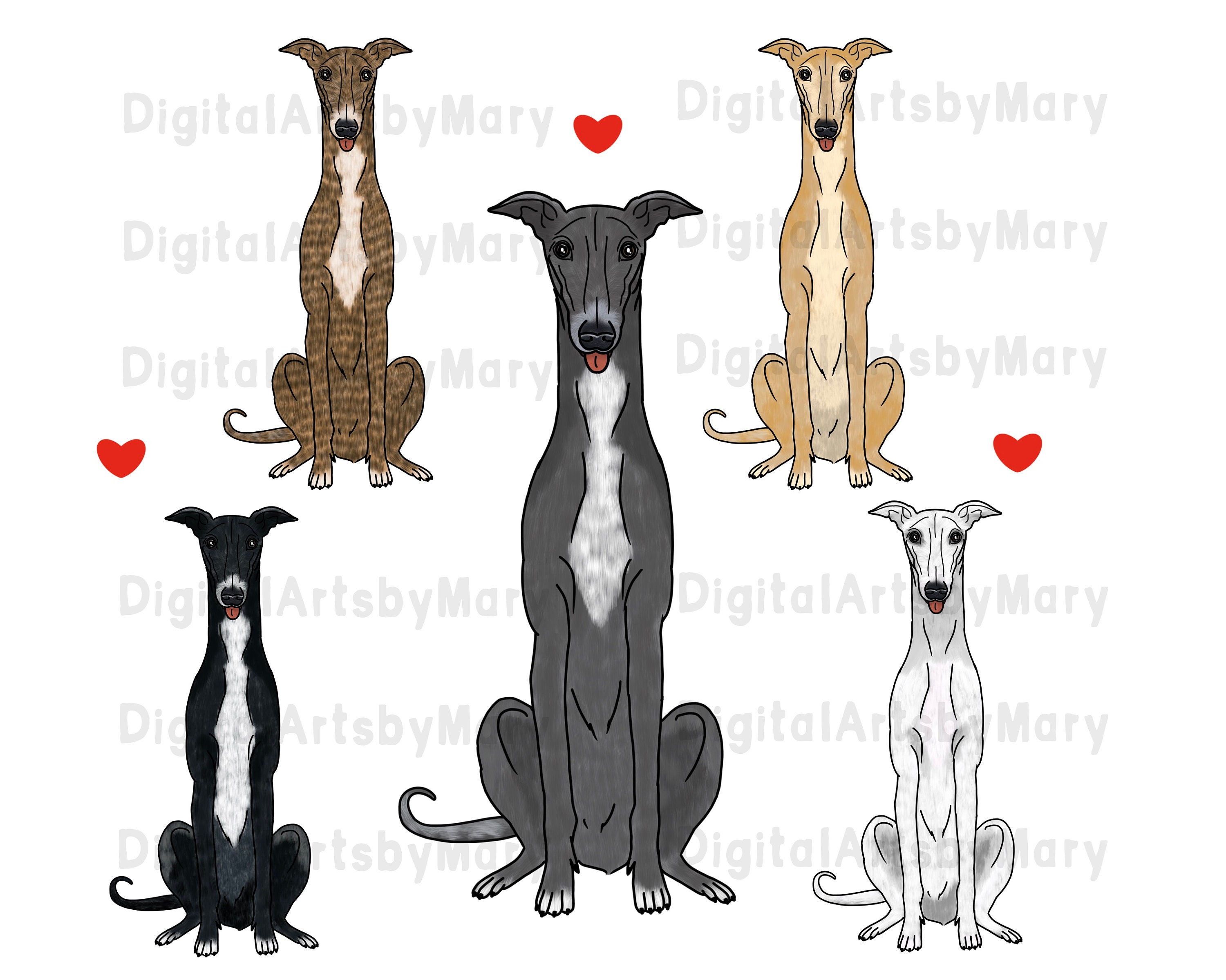 Cute Greyhound Clipart Set PNG File Instant Download : Greyhound ...