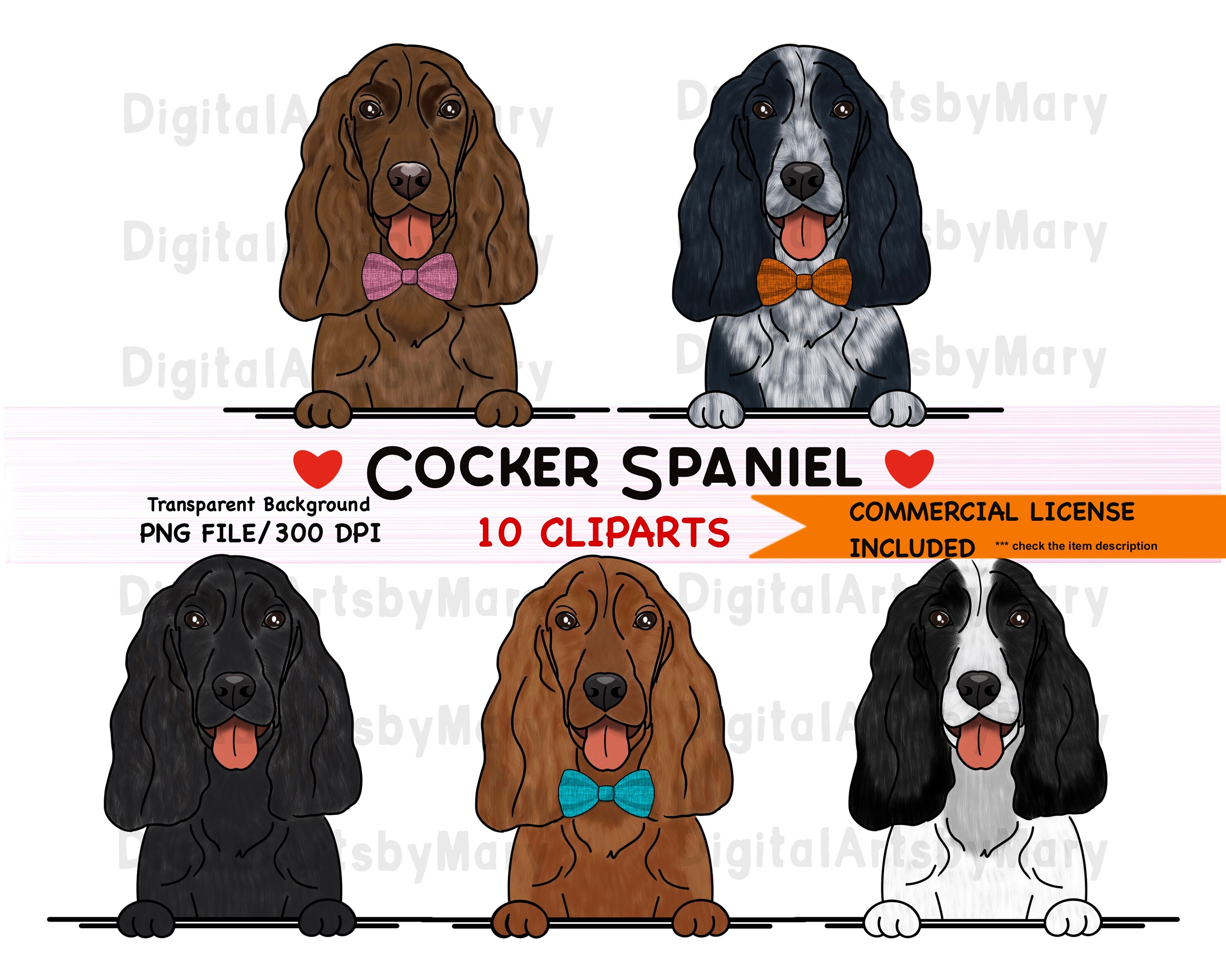 Cute Cocker Spaniel Clipart Set PNG File Instant Download : Cocker ...