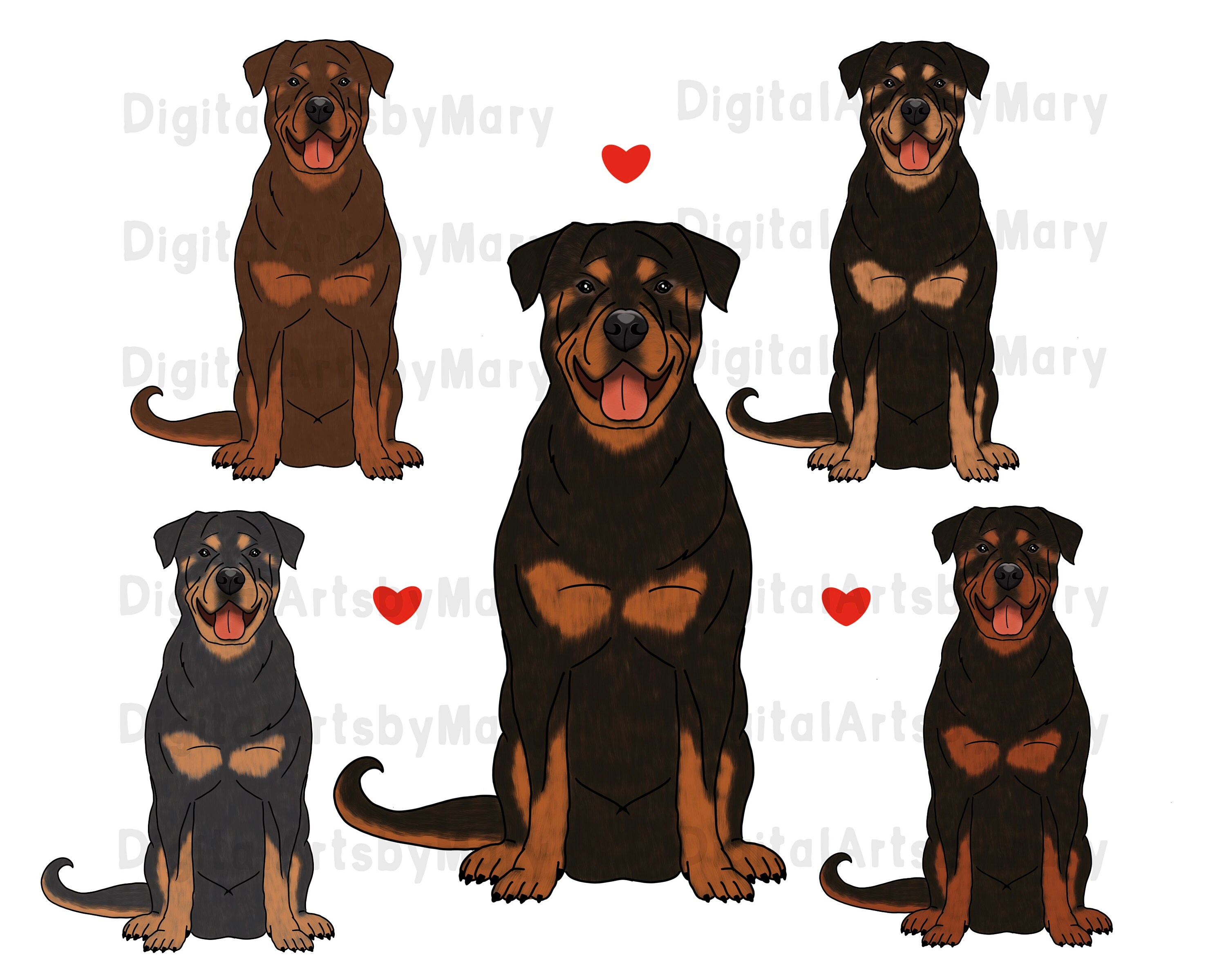 Cute Rottweiler Clipart Set PNG File Instant Download : - Etsy