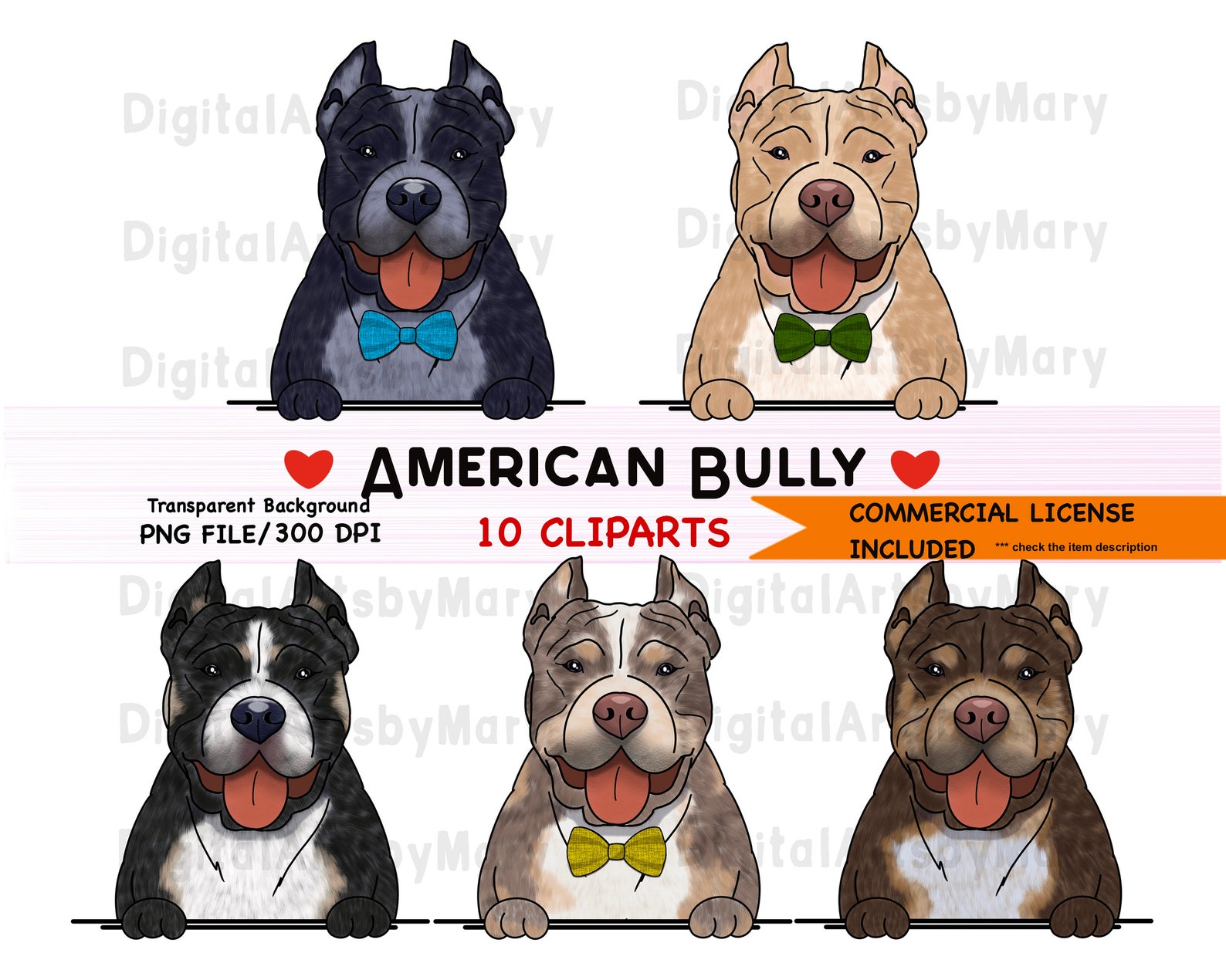 Cute American Bully Clipart Set PNG File Instant Download : Bully Pit ...
