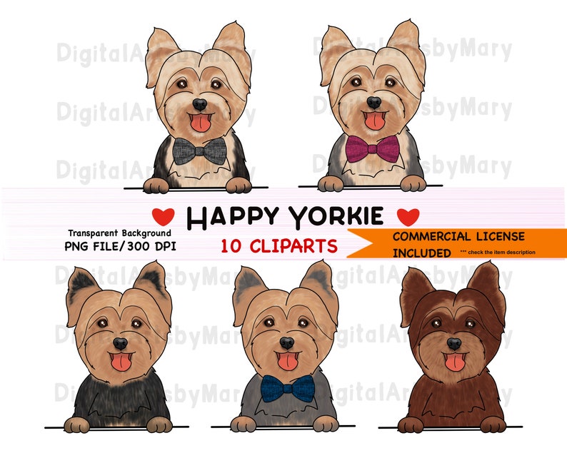 Cute Yorkie Clipart Set PNG File Instant Download : Yorkie Stickers for ...