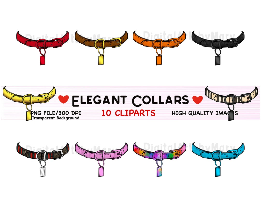 Cute Cat Dog Pet Collar Clipart Set PNG File Instant Download: Collars ...