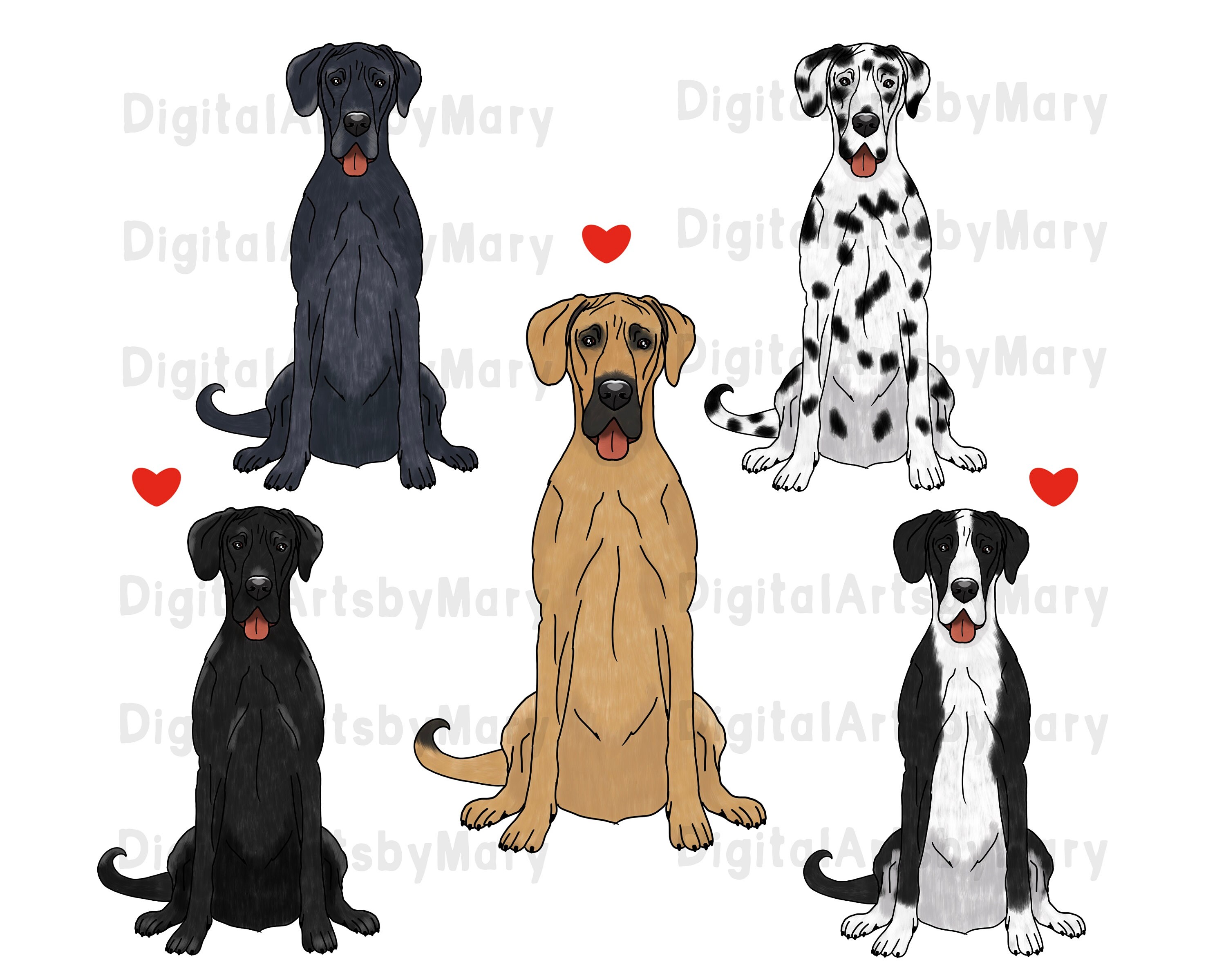Cute Great Dane Clipart Set PNG File Instant Download : Great Dane ...