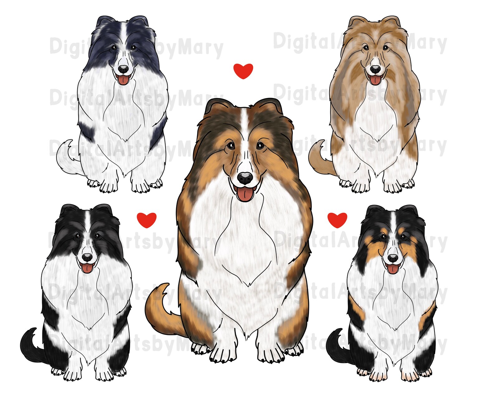 Cute Sheltie Clipart Set PNG File Instant Download : Sheltie Stickers ...
