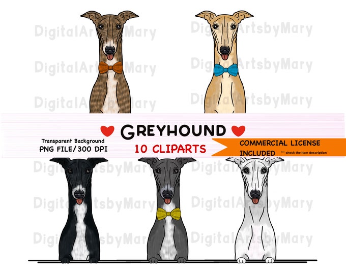 Cute Greyhound Clipart Set PNG File Instant Download : Greyhound ...