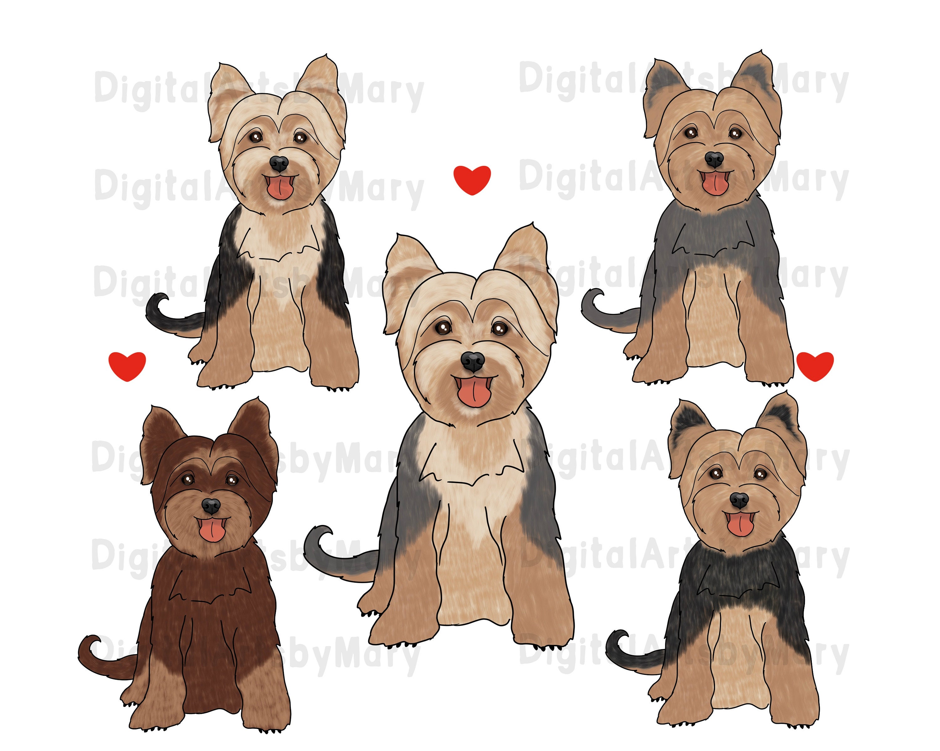 Cute Yorkie Clipart Set PNG File Instant Download : Yorkie Stickers for ...