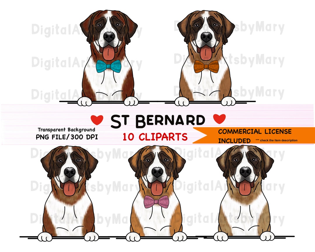 Cute Saint Bernard Clipart Set PNG File Instant Download : St Bernard ...
