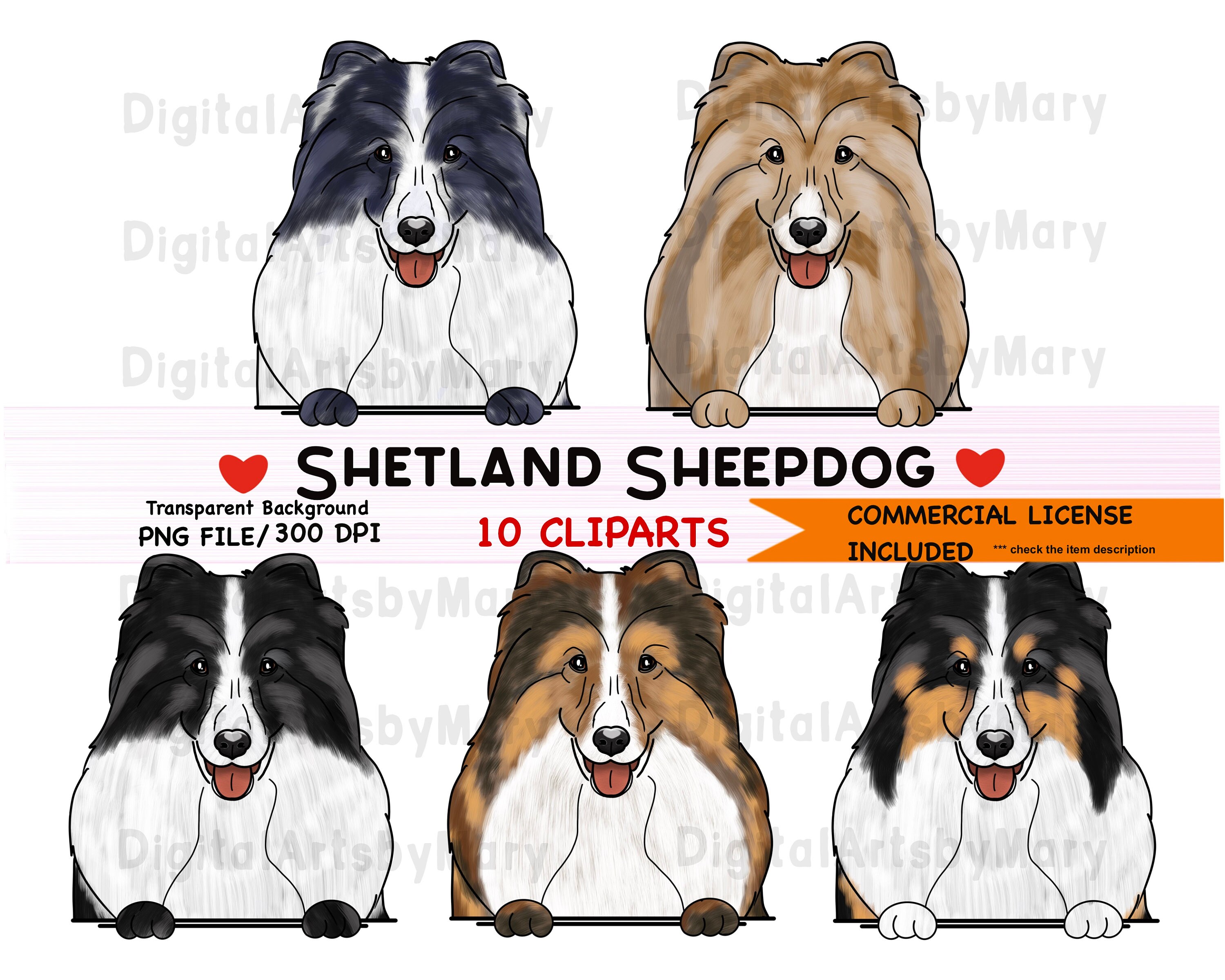 Cute Sheltie Clipart Set PNG File Instant Download : Sheltie Stickers ...