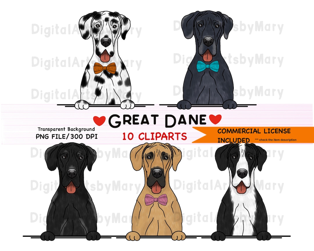 Cute Great Dane Clipart Set PNG File Instant Download : Great Dane ...