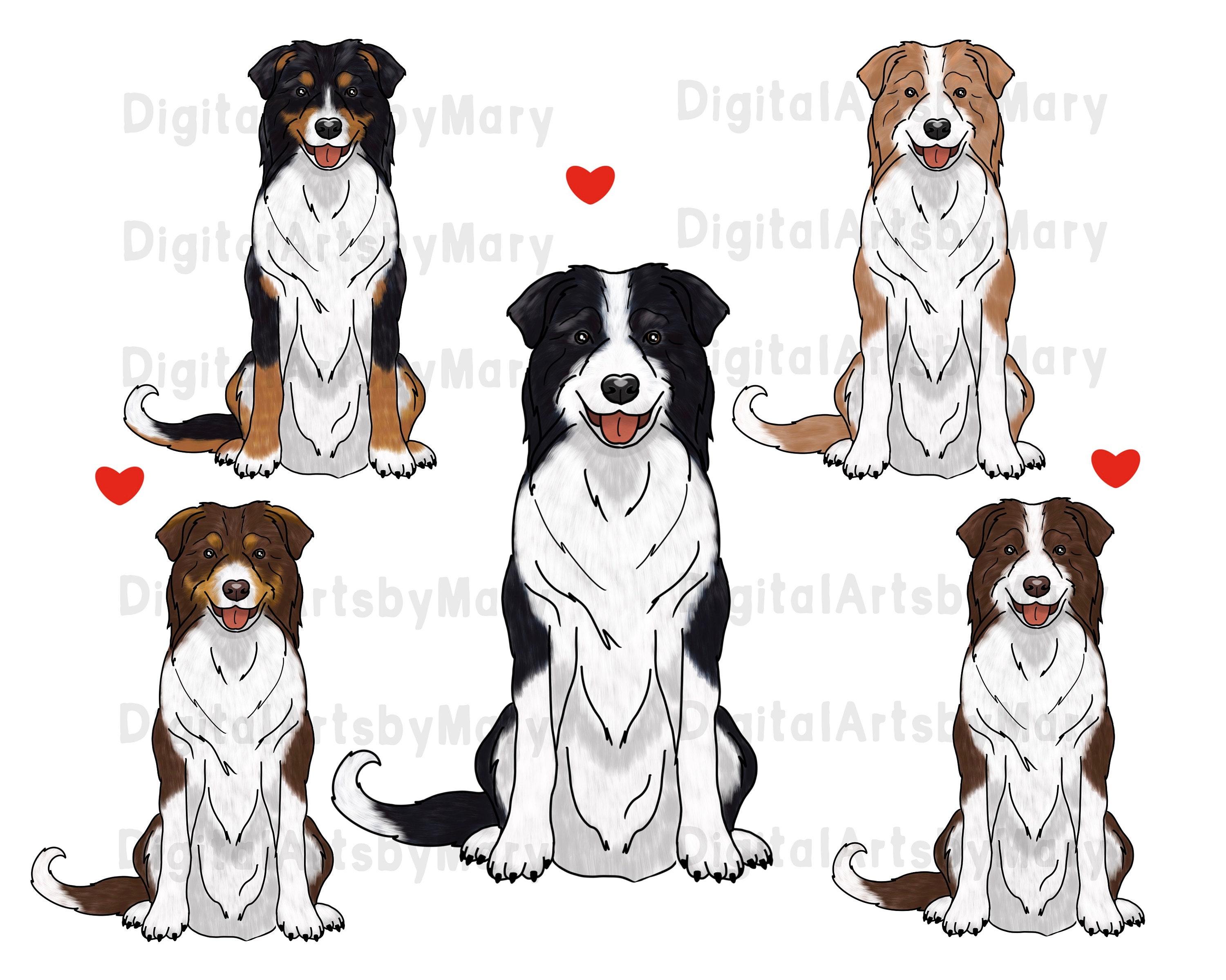 Cute Border Collie Clipart Set PNG File Instant Download : Border ...