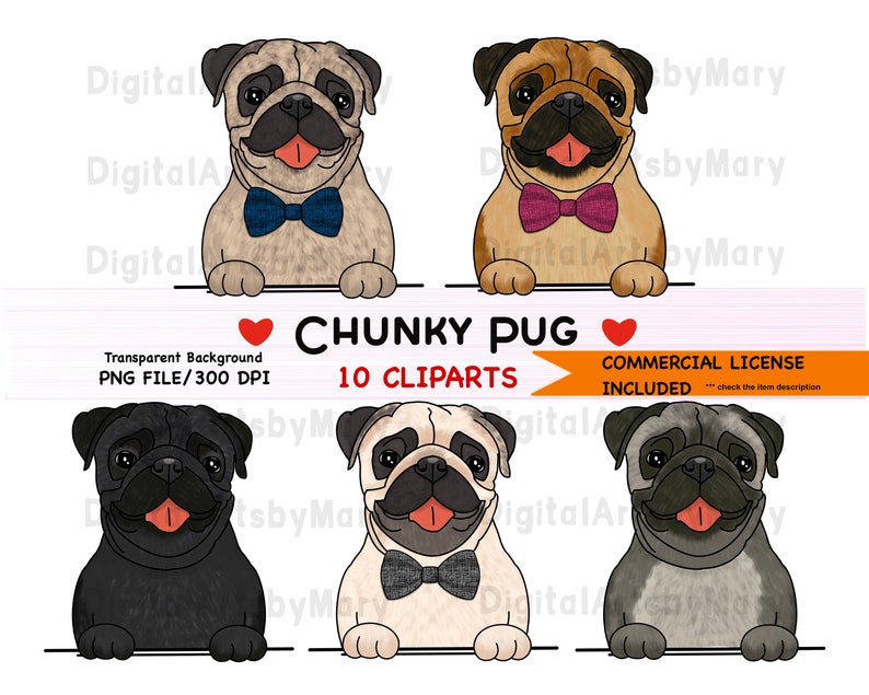 Pug Dog Pet Sticker Clipart Digital Pu Digital Printable - Etsy