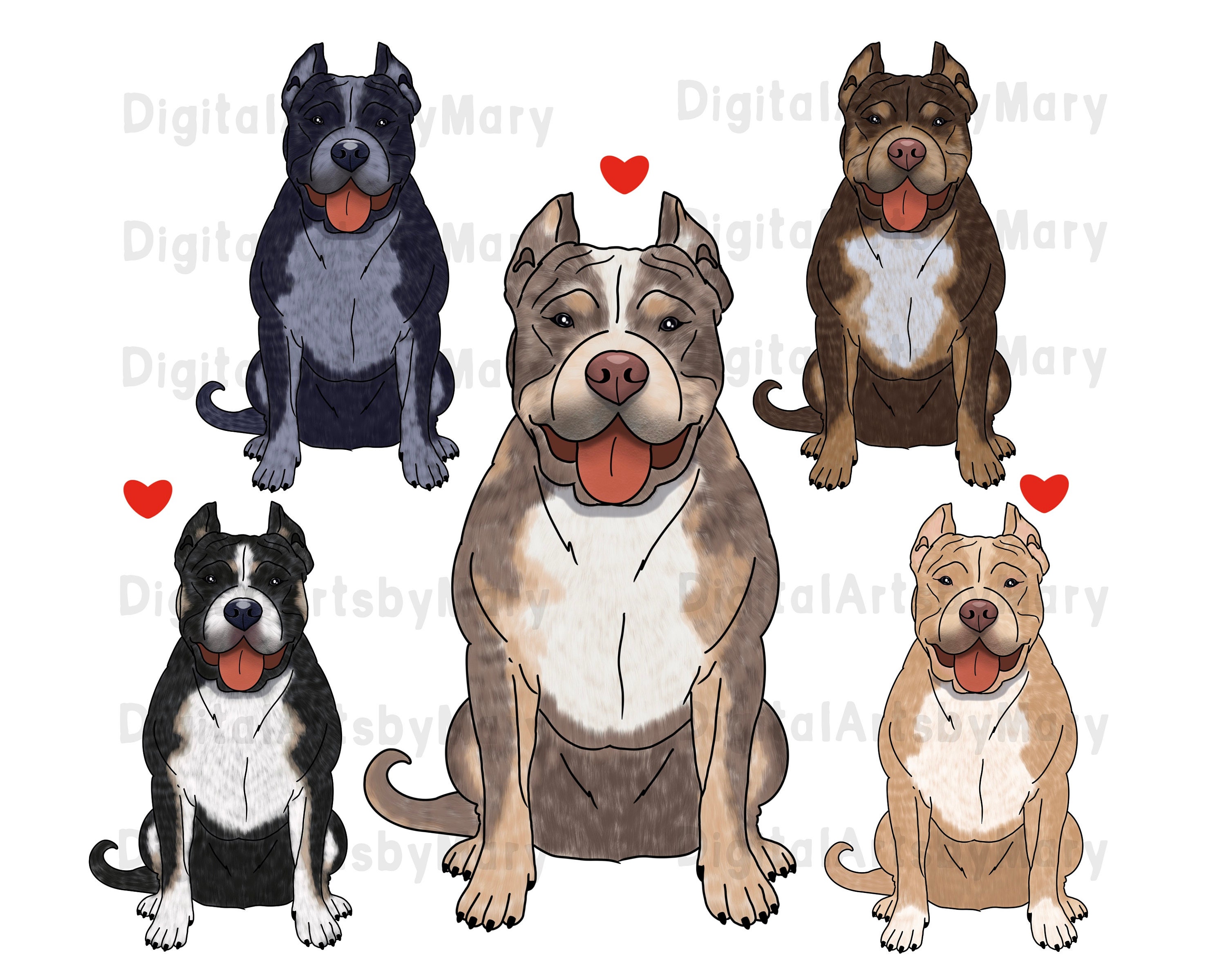 Cute American Bully Clipart Set PNG File Instant Download : Bully Pit ...