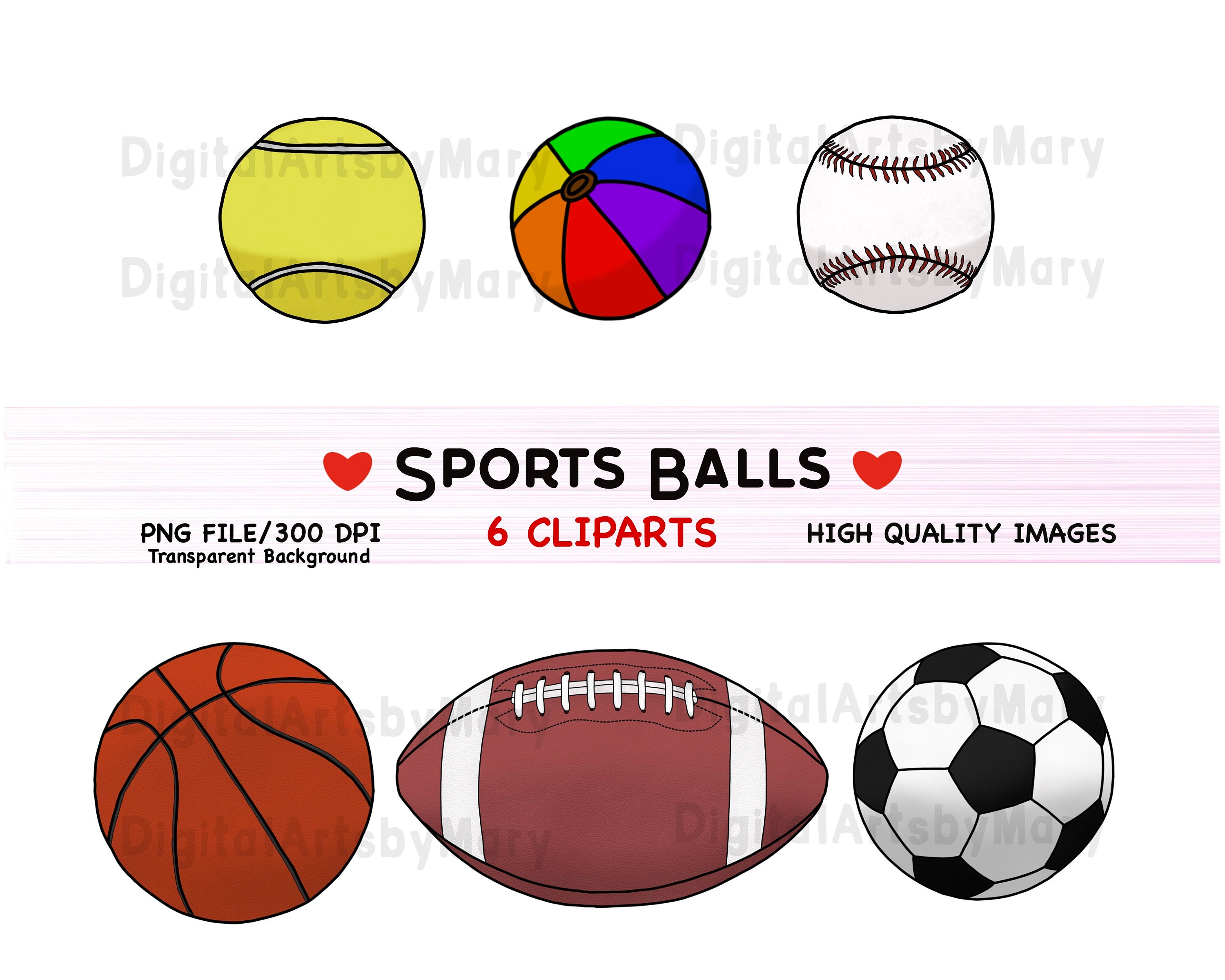Cute Sports Balls Clipart Set PNG File Instant Download: - Etsy