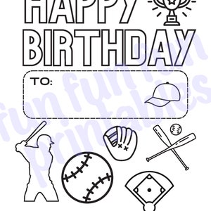 BASEBALL: Kids Happy Birthday Card Coloring Sheet Printable - Etsy