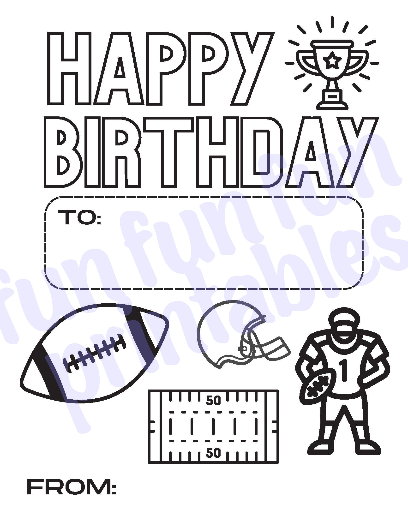 FOOTBALL: Kids Happy Birthday Card Coloring Sheet - Etsy