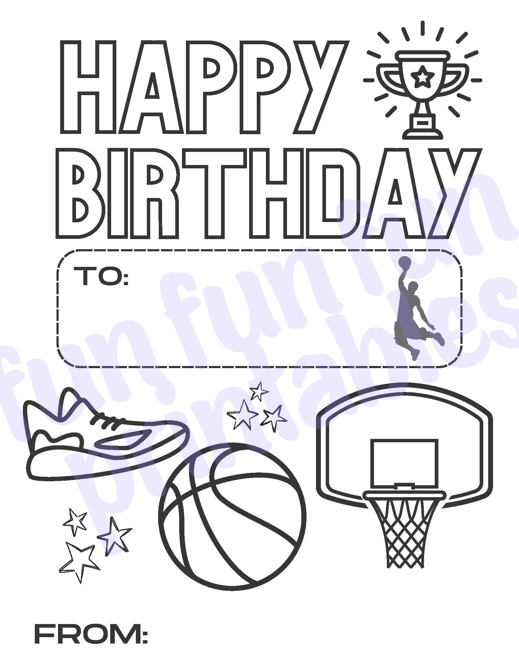 BASKETBALL: Kids Happy Birthday Card Coloring Sheet - Etsy