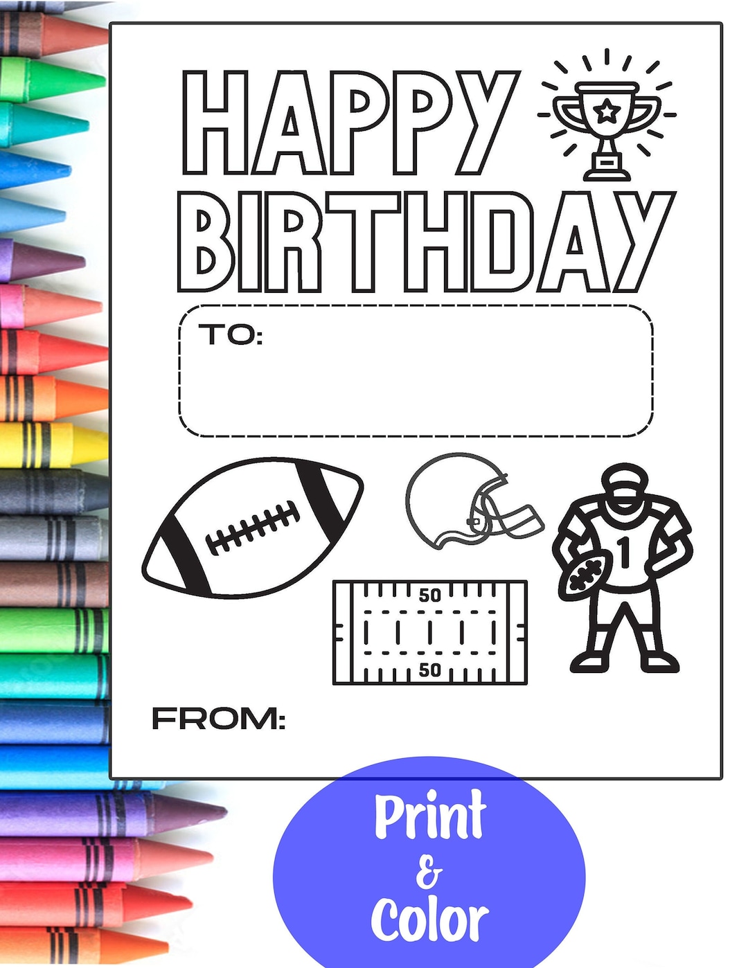 FOOTBALL: Kids Happy Birthday Card Coloring Sheet - Etsy