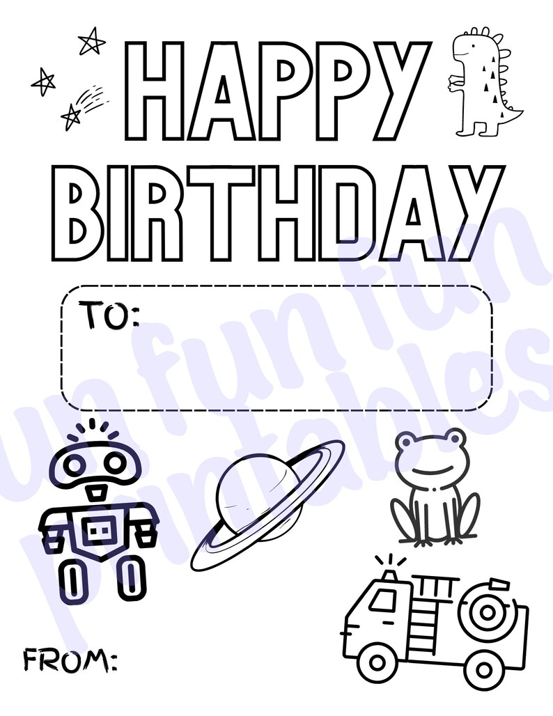 Kids Happy Birthday Card Coloring Sheet - Etsy
