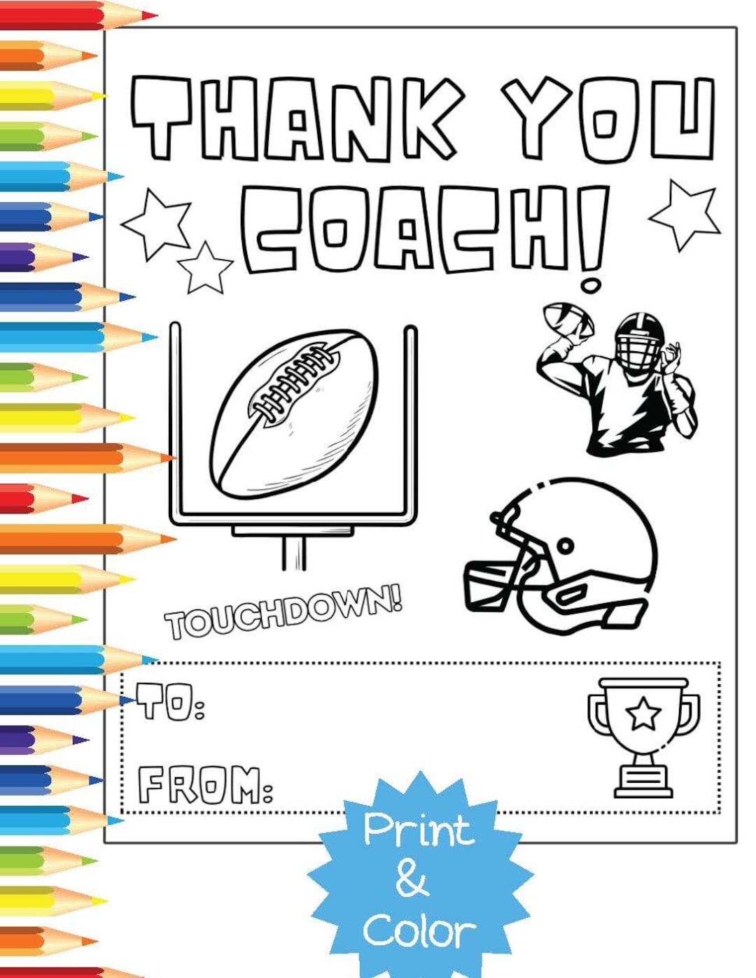 FOOTBALL: Thank You Coach Coloring Sheet Football - Etsy