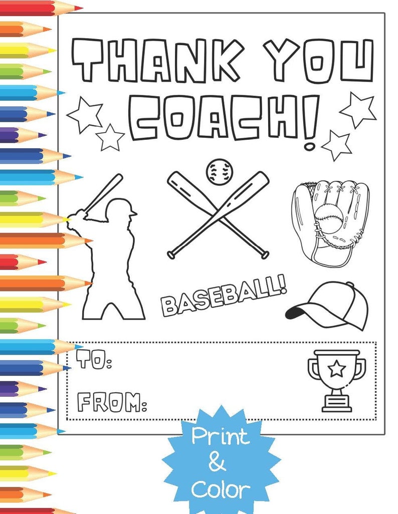 BASEBALL: Kids Thank You Coach Coloring Sheet Baseball - Etsy