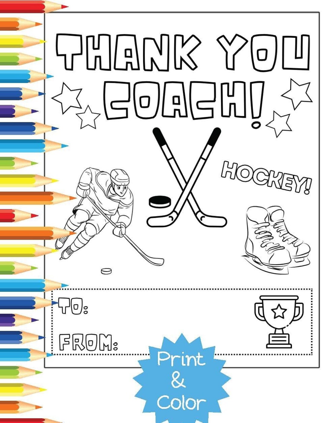 HOCKEY: Kids Thank You Coach Coloring Sheet Hockey - Etsy