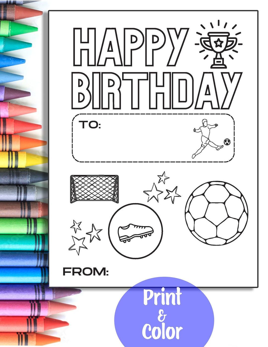 SOCCER: Kids Happy Birthday Card Coloring Sheet - Etsy