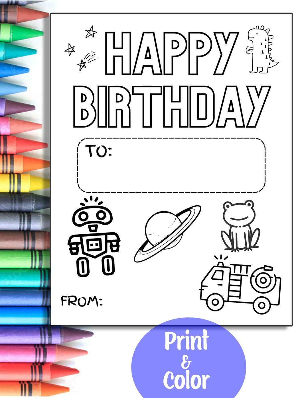 Kids Happy Birthday Card Coloring Sheet - Etsy