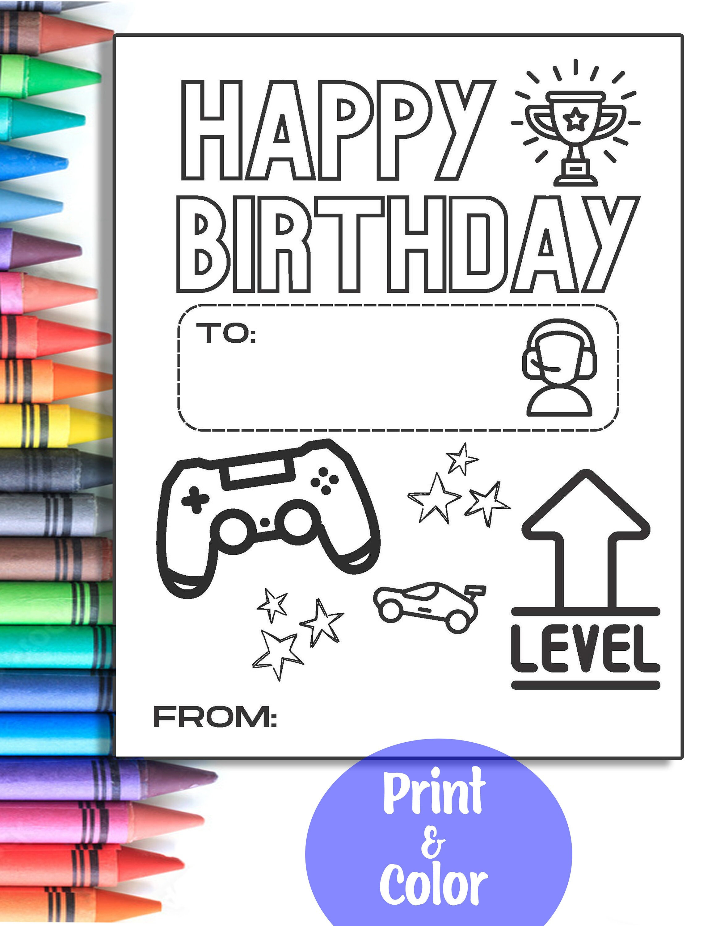VIDEO GAMES: Kids Happy Birthday Card Coloring Sheet - Etsy