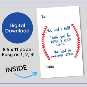 BASEBALL: Thank You Coach Printable Card - Etsy