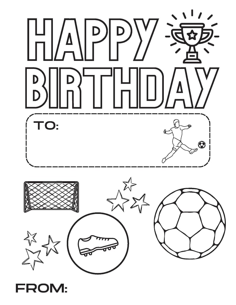 SOCCER: Kids Happy Birthday Card Coloring Sheet - Etsy
