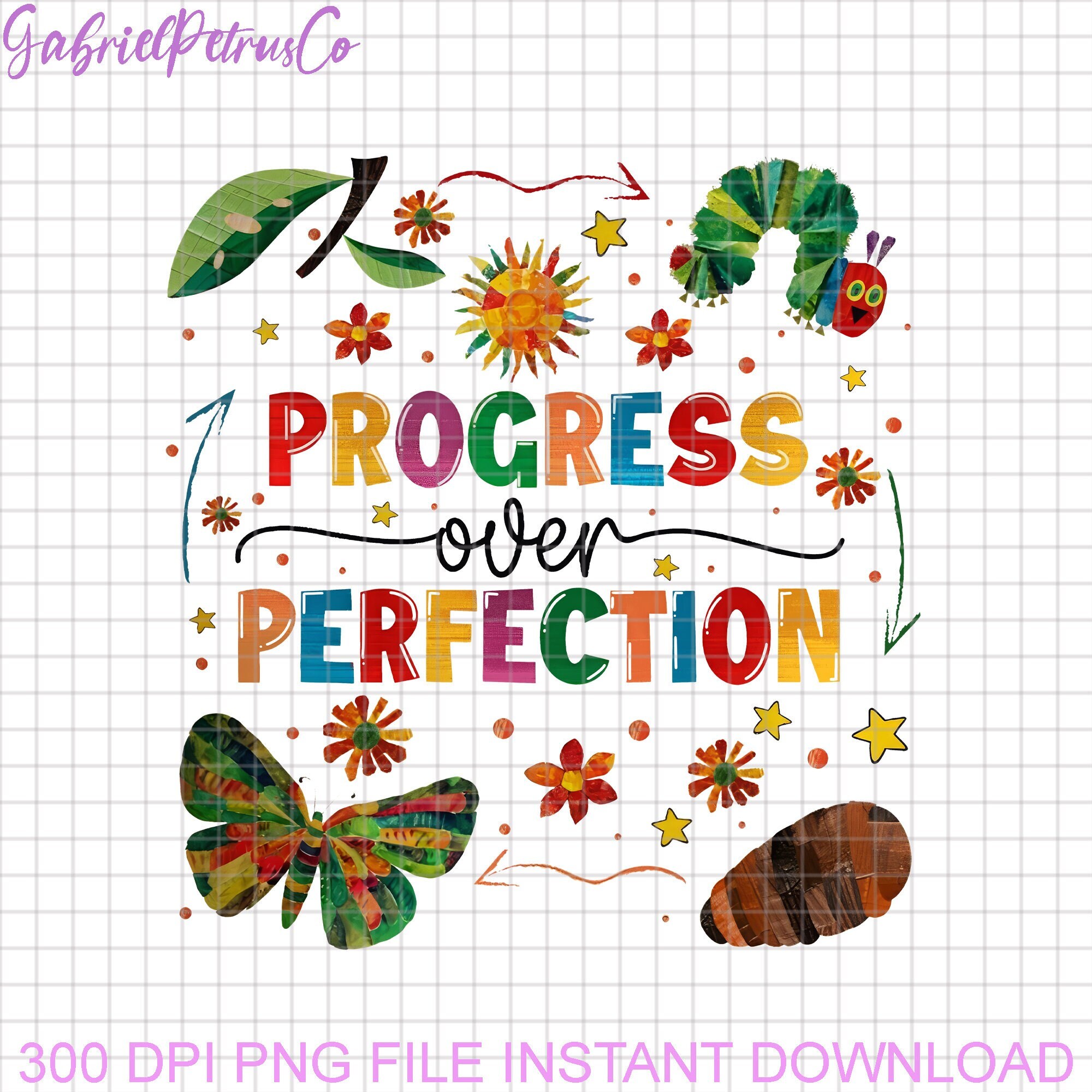 Progress Over Perfection Teacher Png, Butterflies School Gift for ...