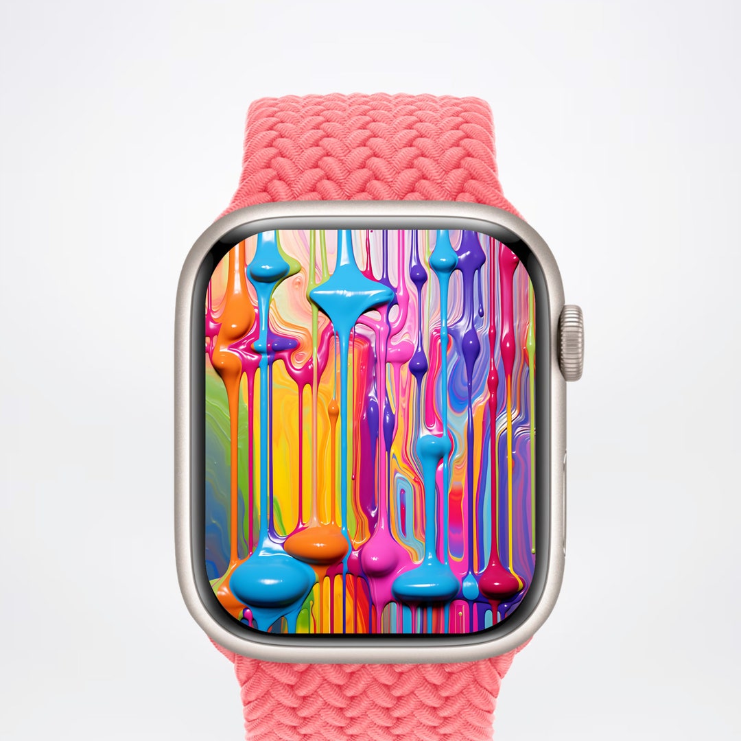 3D Paint Dripping Apple Watch Wallpaper, Colorful Smartwatch Background ...