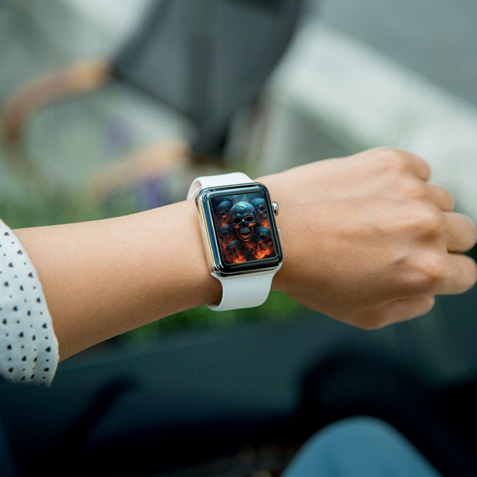 Skull Flame Smoke Apple Watch Wallpaper, Fall Smartwatch Background ...