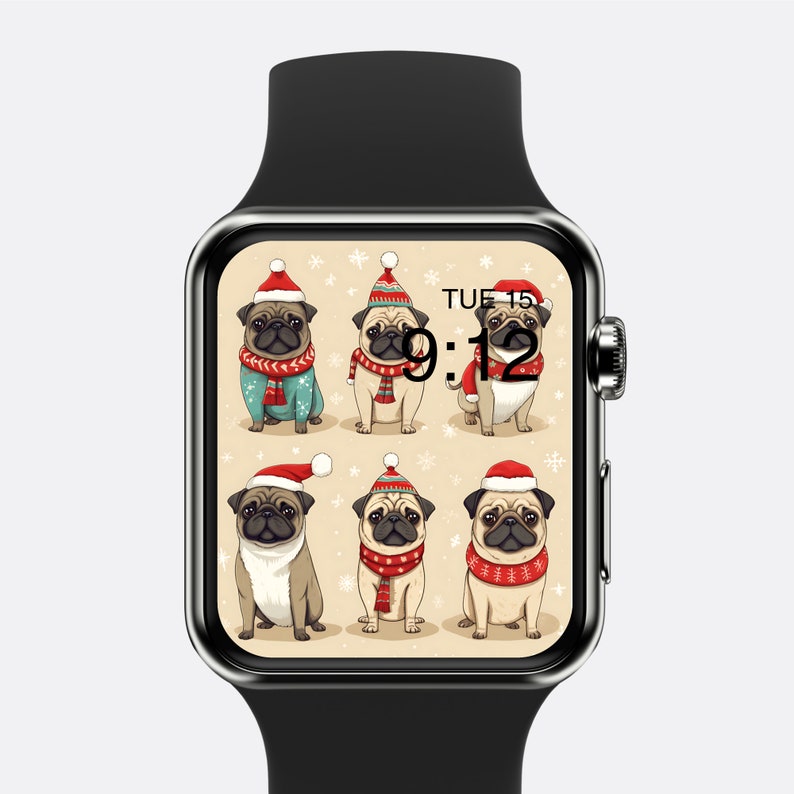 Pugs Christmas Apple Watch Wallpaper Winter Watch Background Dog Watch ...