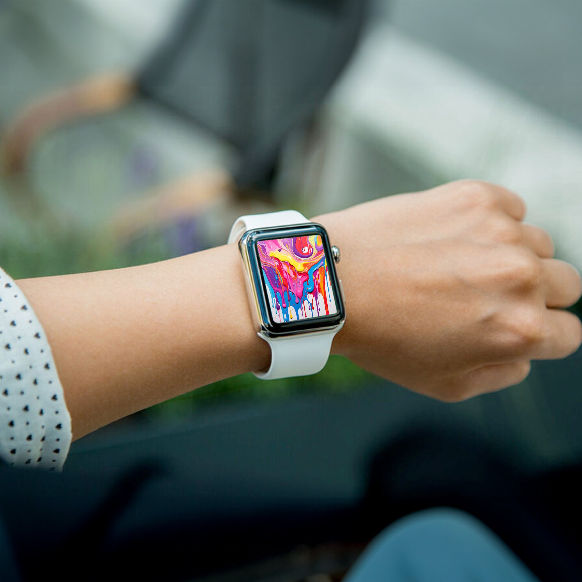 3D Paint Dripping Apple Watch Wallpaper, Colorful Smartwatch Background ...