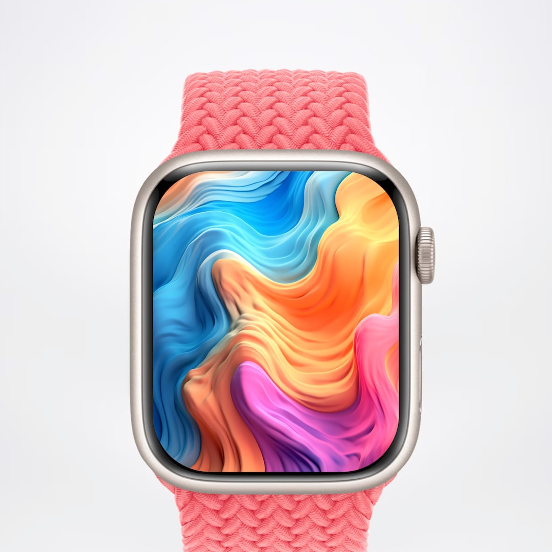 3D Rainbow Waves Apple Watch Wallpaper, Glitter Smartwatch Background ...