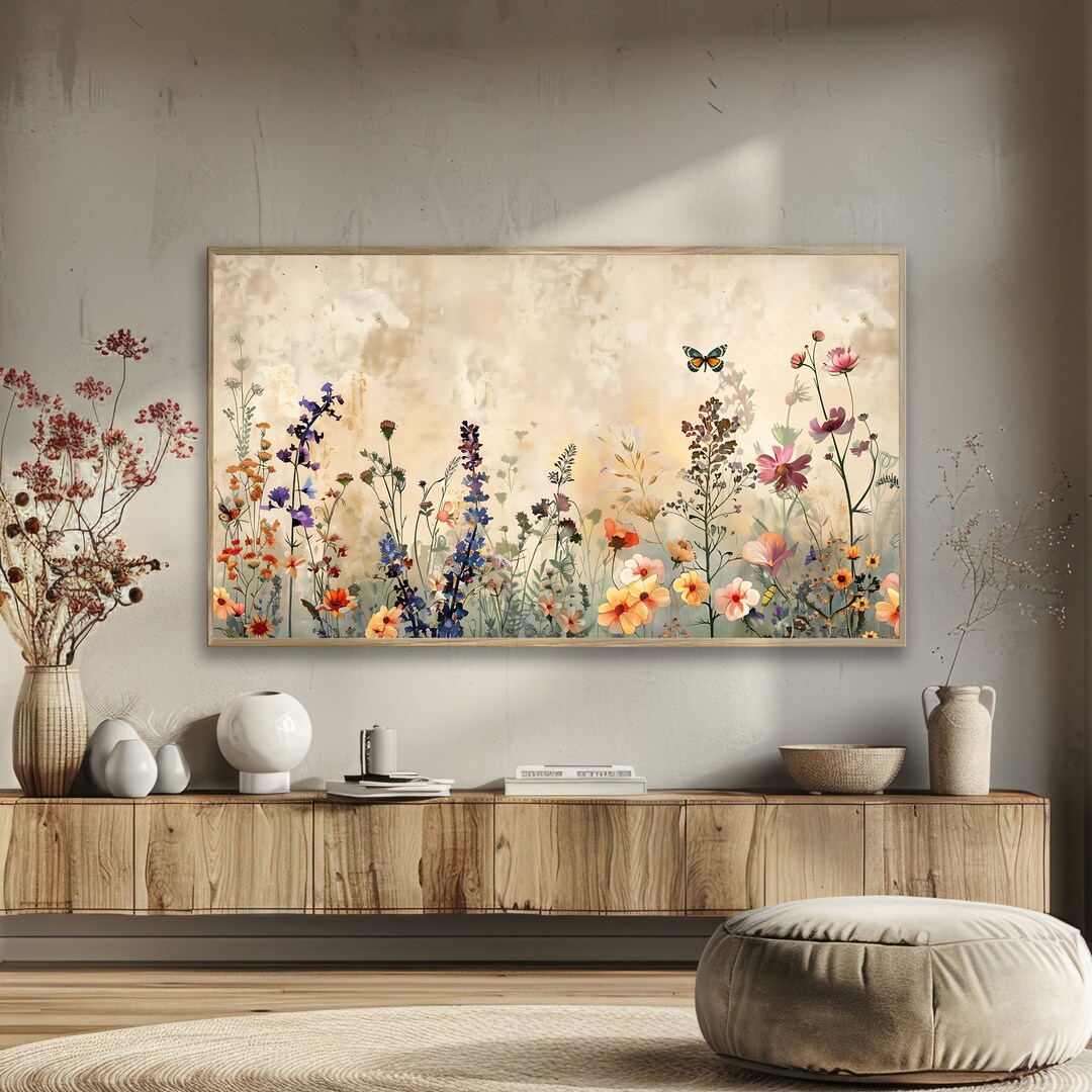 Retro Abstract Flowers Frame TV Art Colourful Spring TV Art Summer ...