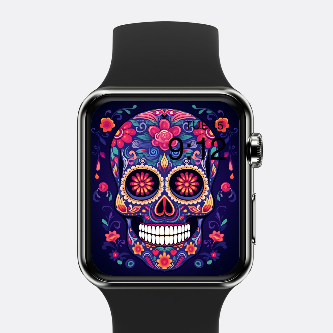 Skull and Flowers Apple Watch Wallpaper Day of the Dead Smartwatch ...
