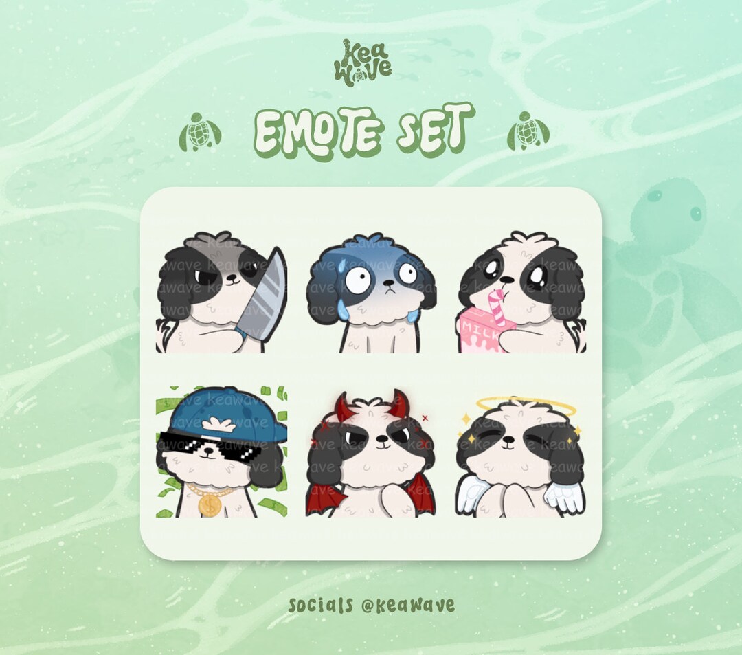 EMOTES • Black & White Dog Emotes #2 • 6 Cute Puppy Emotes • Shih Tzu ...