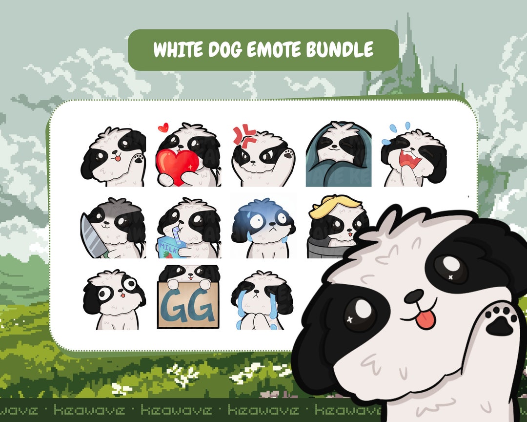WHITE DOG BUNDLE 12 Cute Black & White Dog Emotes Kawaii, Lofi, Cozy ...