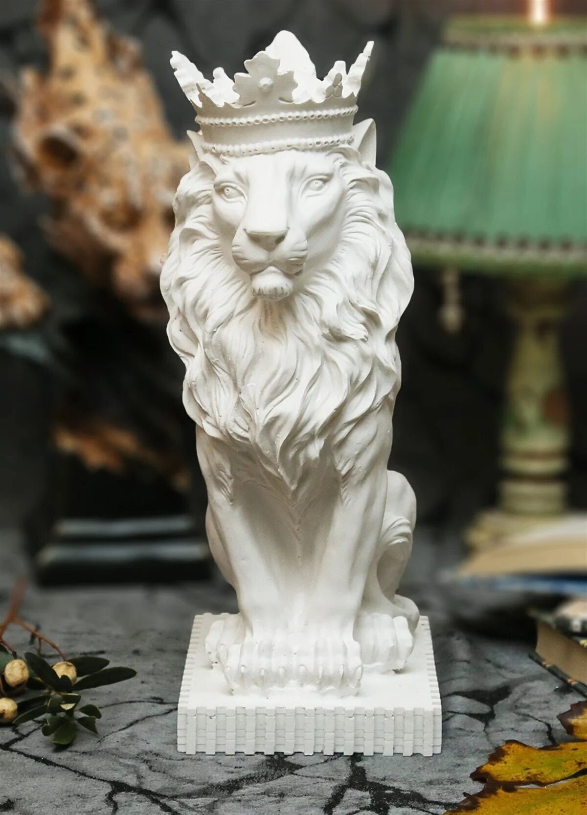 Crowned Lion Bust Statue Large Figurine Sculpture Garden Home Decor ...