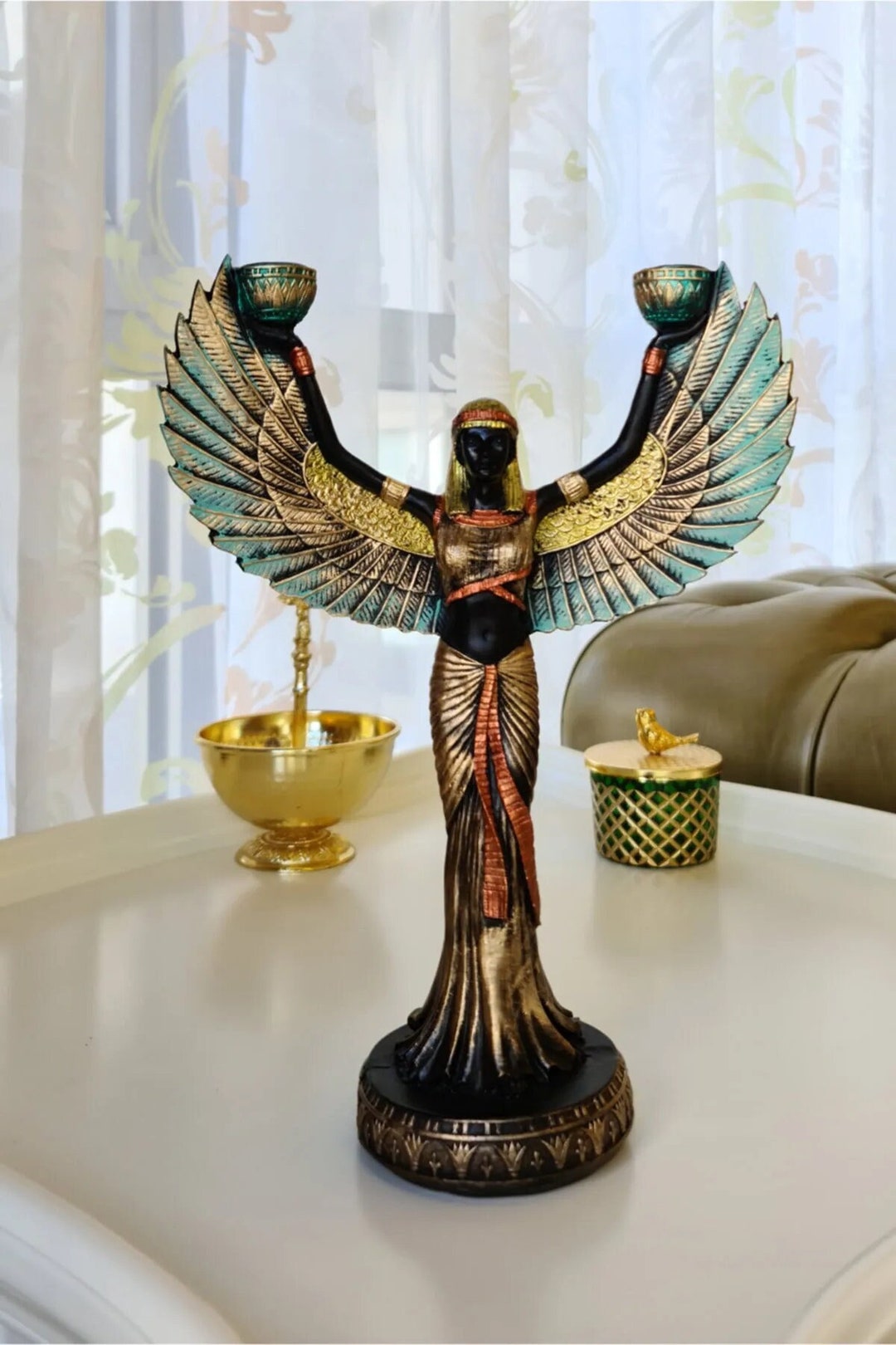 Egyptian Goddess Winged Isis Candlesticks, Candle Holder Statue ...